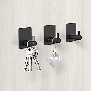 PMMASTO Adhesive Hooks Heavy Duty Stick on Wall Waterproof Aluminum Towel Hooks Door Hooks Adhesive Towel Hooks Adhesive Holders for Hanging Hat Towel Coat Robe Clothes Bathroom Bedroom 6PC (Black)