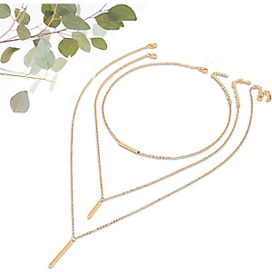 CEALXHENY Layered Chain Necklaces for Women Girls Boho Vertical Bar Pendant Necklace Set Minimalist Y Necklaces for Beach Parties Summer Jewelry Set