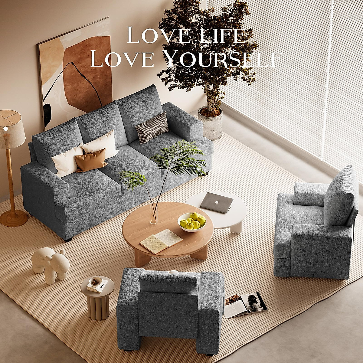 Zelimon 89" Sofa Couch with Extra Deep 3 Seats Memory Foam Modern Sofa Couches for Living Room Washable Removable Chenille Cover Cozy Lounge Sofa, Dark Gray