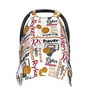 Personalized Basketball Sports Baby Car Seats Canopy for Babies with Name, Custom Monogram Car Seat Cover for Boys Girl, Opening Minky Nursing Breastfeeding Cover Infant Carseat Canopies for Newborn
