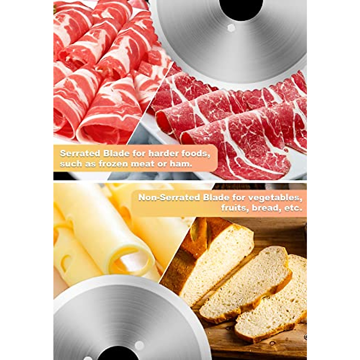 OSTBA Die-Cast Electric Deli Food Slicer with Two Removable Stainless Steel Blades,0-23mm Adjustable Thickness Meat Slicer for Home, Food Slicer Machine with Food Tray,160W