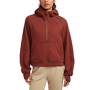 CRZ YOGA Womens Fleece Lined Half Zip Hoodies Pullover Oversized Long Sleeve Casual Workout Sweatshirts with Thumb Holes Jujube Brown Medium