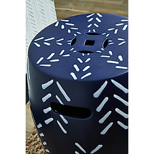 Signature Design by Ashley Genemore Contemporary Geometric Indoor & Outdoor Accent Stool, Blue & White