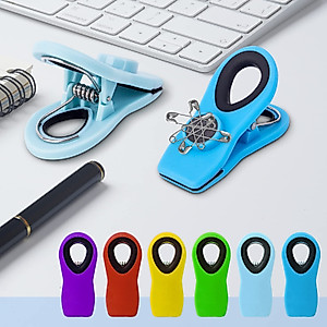 Bag Clips with Magnet, Chip Clips, Bag Clips for Food, Clips for Food Packages, 6 Pack Assorted Colors Magnetic Clips for Refrigerator, Bread Bags, Snack Bags and Food Bags