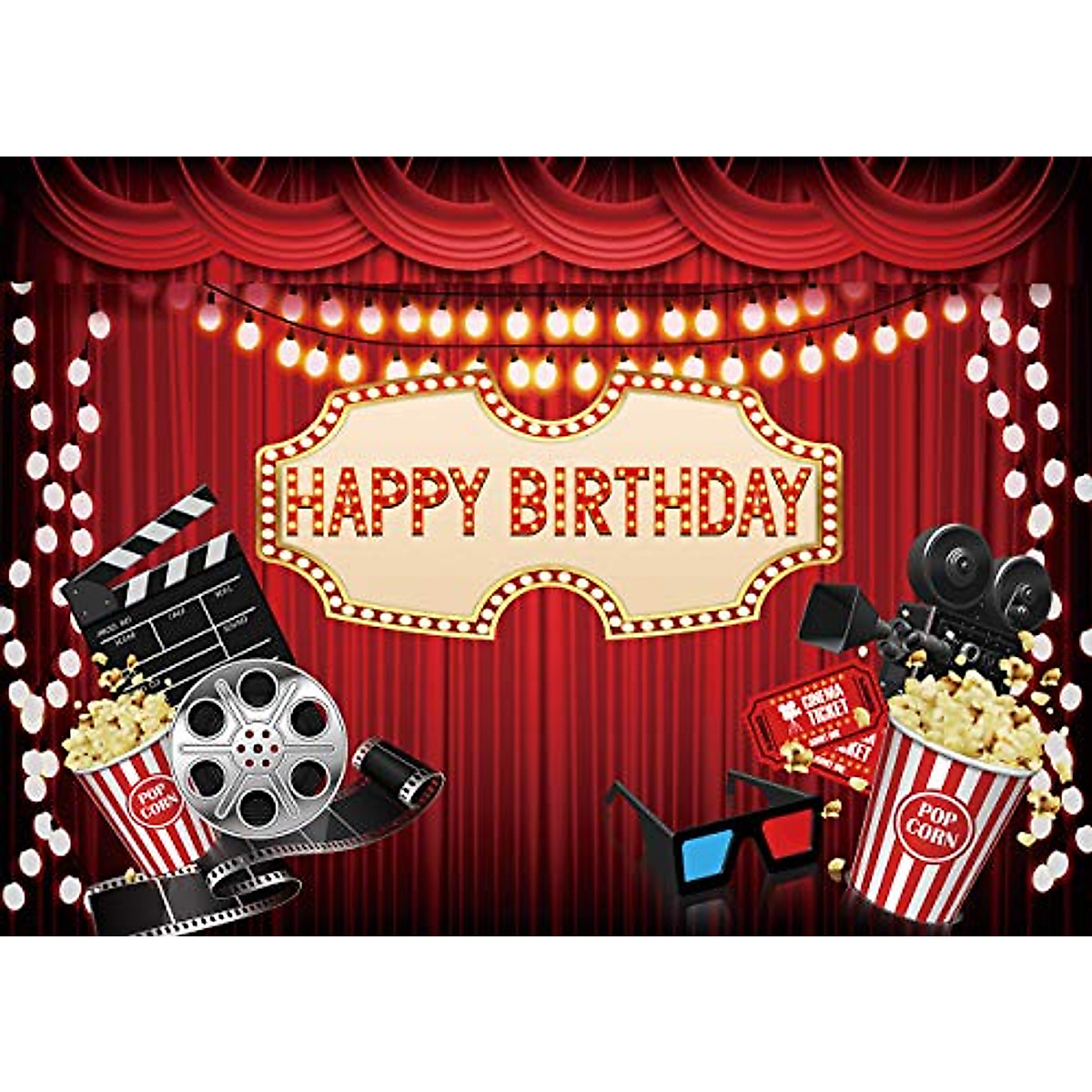 Movie Night Backdrop Red Carpet Movie Theme Birthday Party Background Children Star Movie Theme Party Photography Decoration Photo Shoot Props 7x5FT