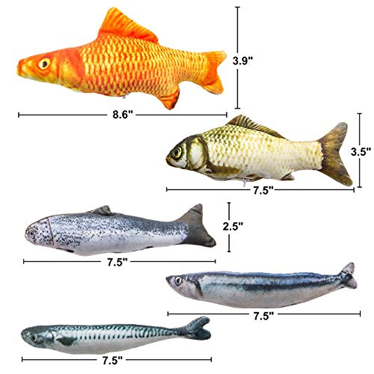 Youngever 7 Cat Toys Assortment with 5 Refillable Catnip Fish Cat Toys and 2 Catnip Fur Mouse Cat Toys, Extra Catnip for Refill, for Cat, Puppy, Kitty, Kitten, Ferret, Rabbit