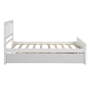 LostCat Twin Size Bed Frame with Trundle and Headboard,Wood Slats Support,Solid Pinewood Bedframe, No Box Spring Needed,for Boys/Girls/Adult Bedroom,White