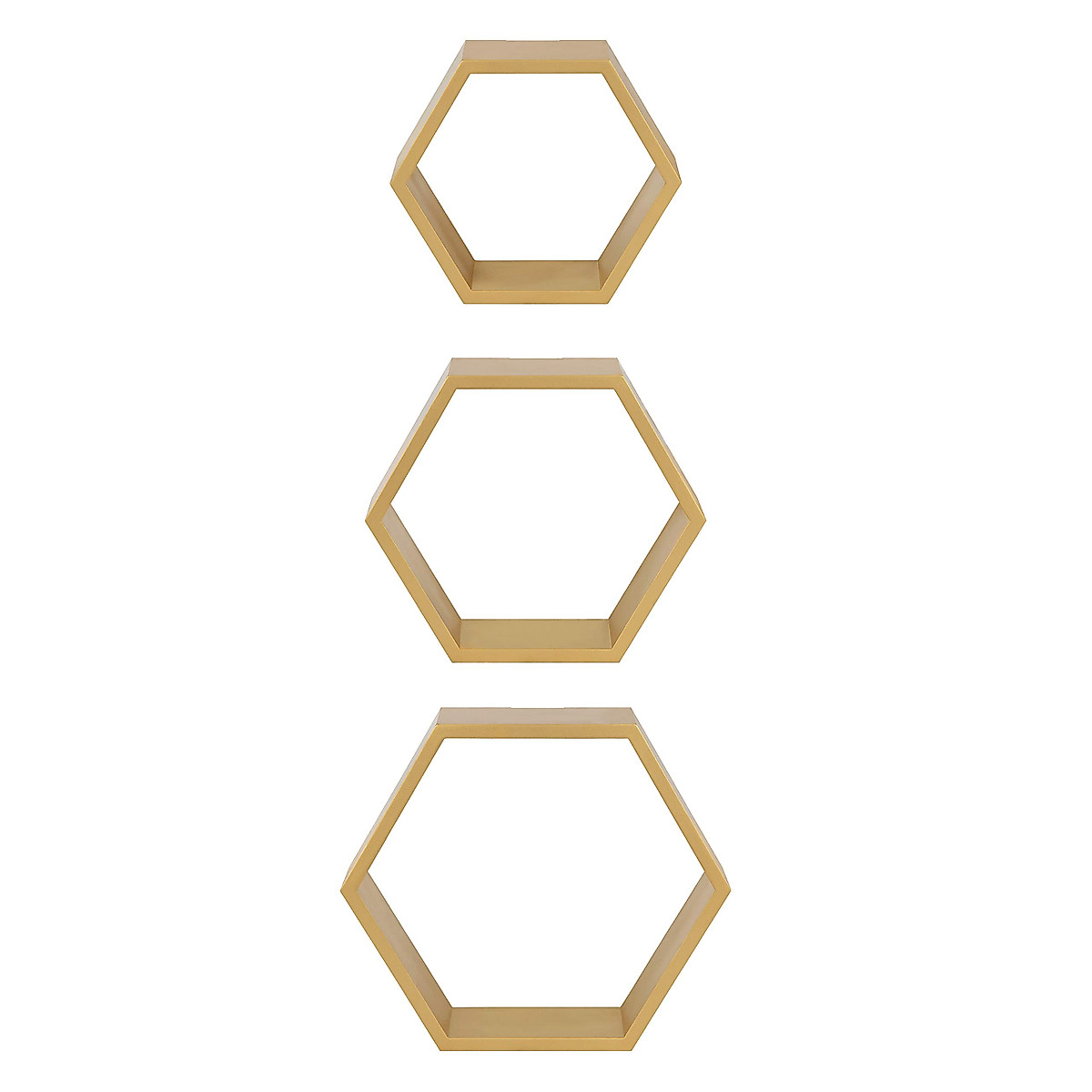 Kate and Laurel Putnam Hexagon Shelf, Set of 3, Gold, Dynamic Geometric Wall Decor and Storage