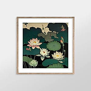 Japanese Lilly Pads Art Print for Wall Decor - Premium Giclee for Home Decor - Aesthetic Modern Wall Art Poster Painting Style Wall Artwork Decoration for Living Room, Ready to Frame