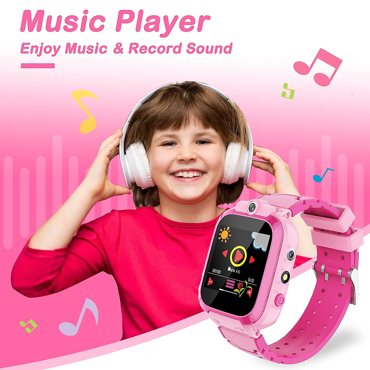 Kids Smart Watch for Toys for 3-10 Year Old Girls, 1.44" HD Touch Screen with 24 Puzzle Games Music Player Dual Camera 12/24 hr Pedometer Flashlight Birthday Gift for Age 5 6 7 8