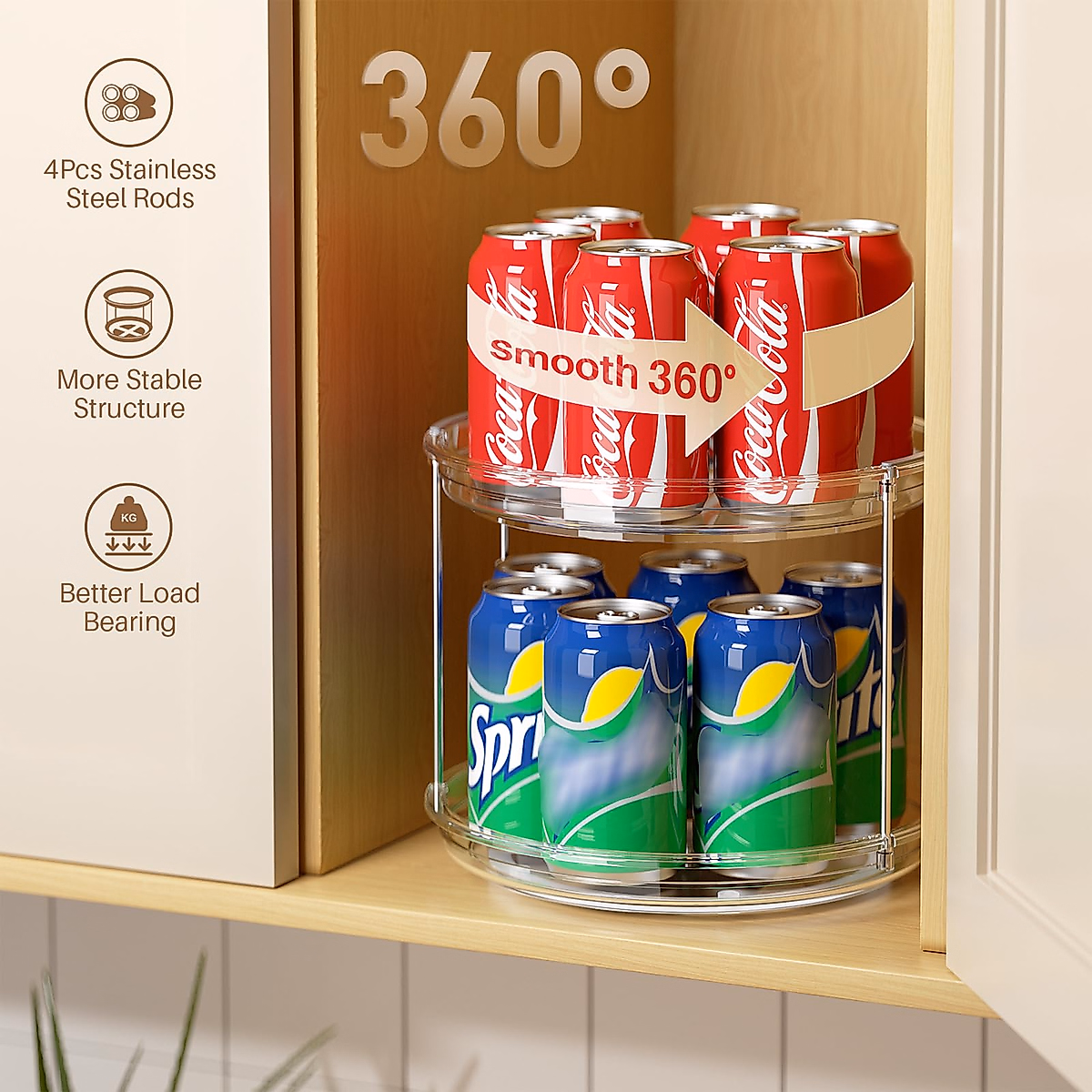 LAMU 2 Tier Lazy Susan Turntable Organizer 9.25'' Rotating Spice Rack Organization for Cabinet, Kitchen, Pantry, Countertop, Bathroom, Vanity, Medicine Cabinet Organizer, Clear