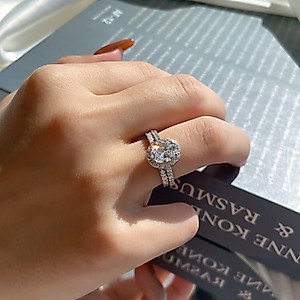 Oval Bridal Sets Wedding Ring Set for Women White Gold, 1 Carat Center Moissanite Engagement Ring Set 10K 14K 18K Gold Anniversary Promise Rings for Her with Text Engraving