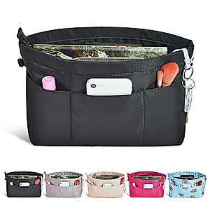 Vercord Premium Nylon Purse Organizer Tote Handbag Insert Organizers Bag in Bag Zipper 13 Pockets Black Small