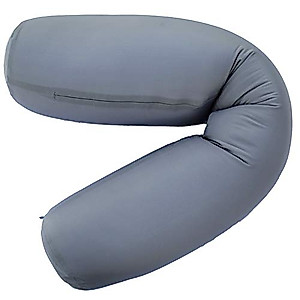 Squishy Deluxe Microbead Body Pillow with Silky Removable Cover, Extremely Huggable, Full Body Support, Keeps Spine in Proper Alignment, Doubles As a Pregnancy & Nursing Pillow, 47 X 7”, Grey