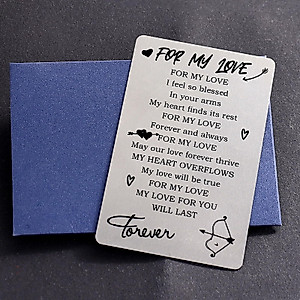 Demiwise Wallet Card, Metal Engraved Wallet Insert Card（FOR MY LOVE ), Metal Gift Card for Him or Her, Anniversary Card for Wedding, Birthday and Valentine's Day