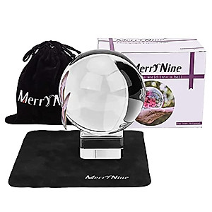 MerryNine K9 Crystal Ball, Photograph Crystal Ball with Stand and Pouch, K9 Crystal Sunshine Catchers Ball with Microfiber Pouch, Decorative and Photography Accessory (80mm/3.15" Set, K9 Clear)