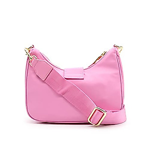 Versace Jeans COUTURE MINIBAG CROSSBODY BAG IN FUCHSIA NYLON WITH GOLD BAROQUE LOGO BUCKLE AND ADJUSTABLE SHOULDER STRAP 74VA4BFGZS640