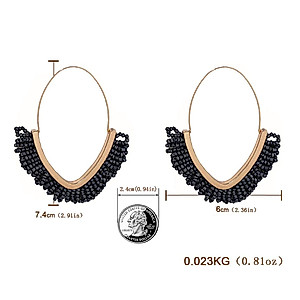 Beaded Dangle Earrings – V-shaped Beaded Earrings Statement Beaded Drop Fringe Earrings, Boho Handmade Bead Tassel Earrings Jewelry Gift for Women(Black)