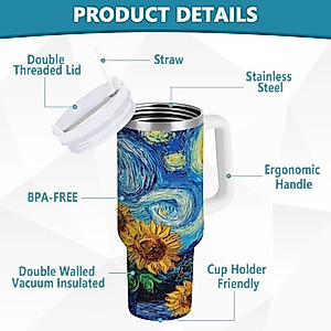 RPLIFE Starry Night Sunflowers Blue Stainless Steel Coffee Cup, Insulated Tumblers, Tumblers for Women