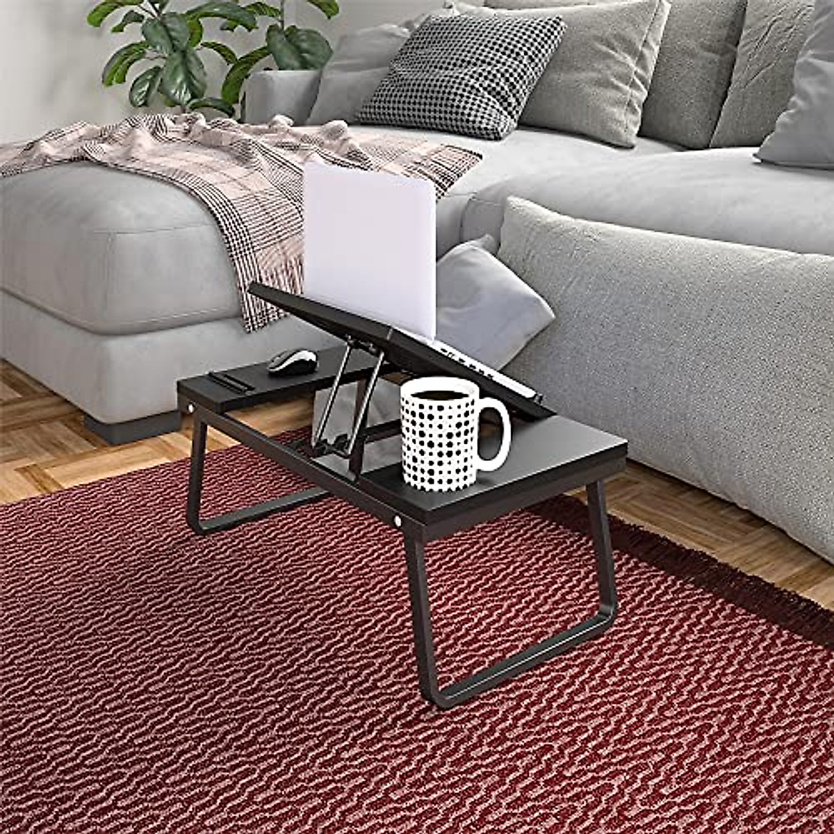 COSCO Folding Laptop, Black w/Cup & Electronic Device Holder, Adjustable & Portable Desk Activity Tray, 1 Pack