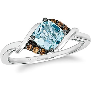 LE VIAN 5/8 Carat Cushion Cut Blue Aquamarine and Chocolate Diamond Twist Ring for Women in 14k White Gold (Fancy Brown, SI1-SI2) Anniversary Promise Ring Size 5.25
