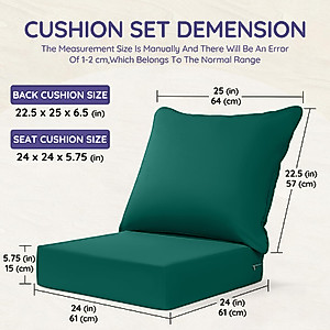 Sutteles Deep Seat Patio Cushions, Outdoor Chair Cushion Set, Patio Furniture Cushion with Removable Cover, Suitable for Patio Outdoor Furniture 24 x24 in (Green)