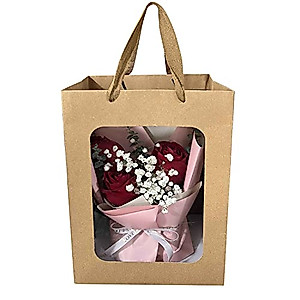 12 Pcs Brown Paper Gift Bags with Transparent Window, 9.84"x7.0"x5.12" Kraft Shopping Bags with Handles for Present, Festivals Party