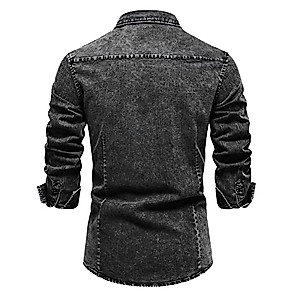 Full Sleeve Scrub Top Men's Washed Classic Slim Pocket Jeans Long Sleeve Shirt Body Suit Men Black