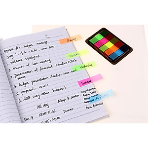 Mini Skater 2 Sheets Cute Neon Index Tabs Label Memo Paper Sticky Note for Page Marker, 5 Colors, 200PCS