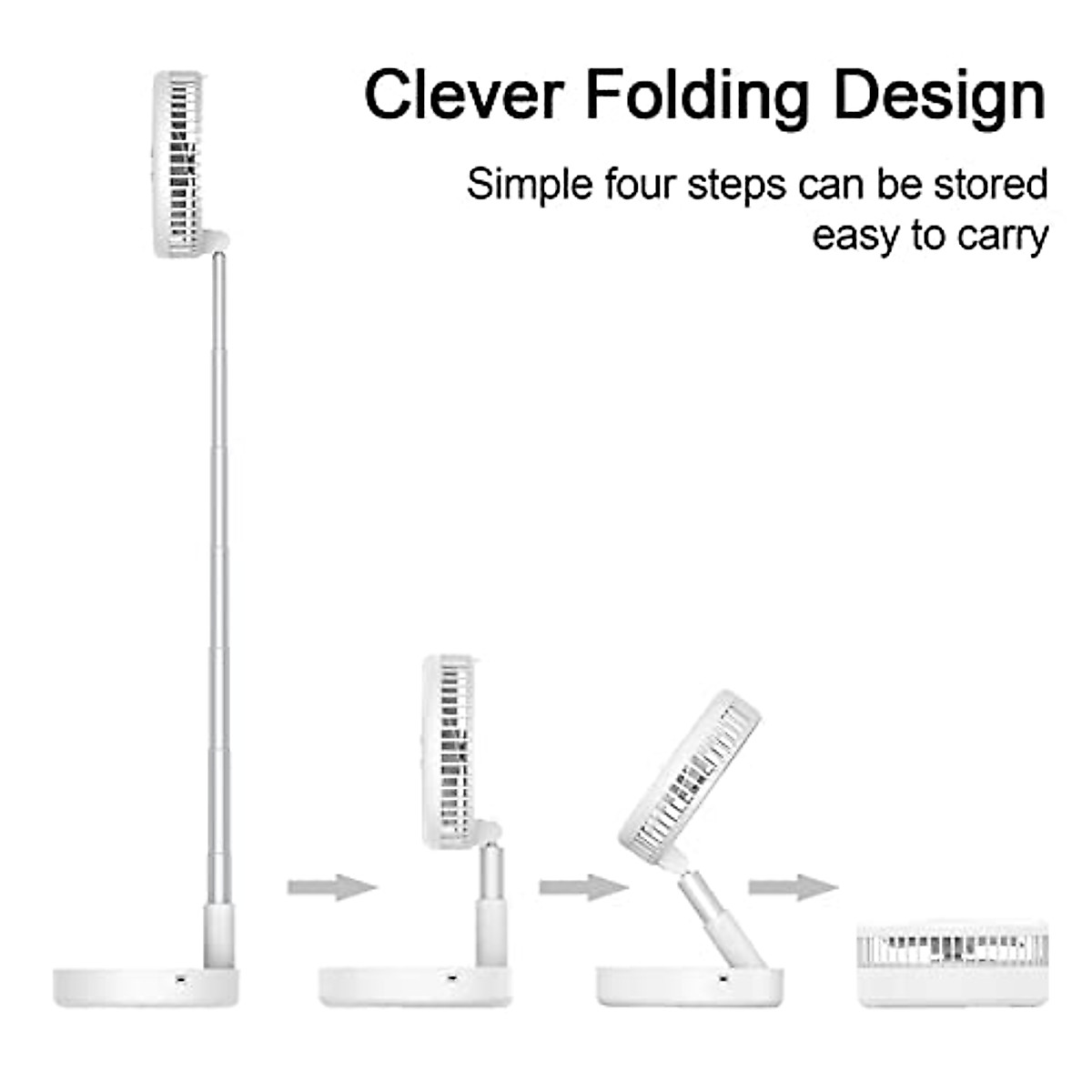 RUNZI Desk and Table Fan,5400Mah USB Powered Pedestal Fan,Foldable and Adjustable Height Air Circulator Flool Fan for Outdoor, Courtyard, Beach,Travel, Room,4 Speed Settings (White)