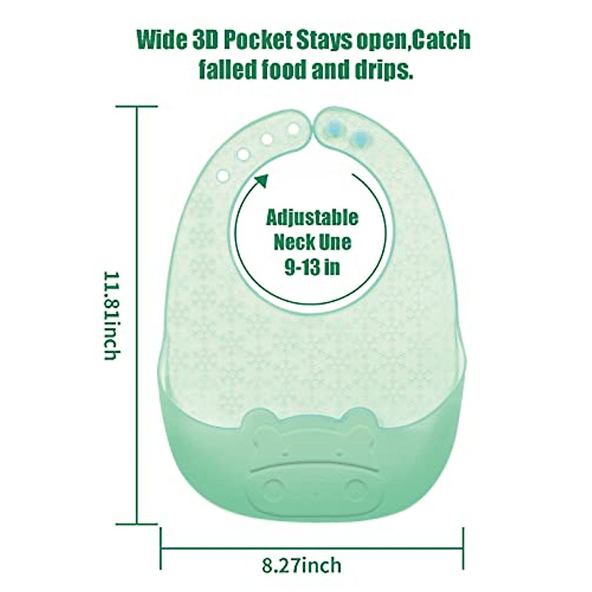 Sebikam Set of 2 Ultra-Thin Cute Silicone Baby Bibs for Babies & Toddlers (6-72 Months) Waterproof, Soft, Lightweight,Unisex Silicone Feeding Bibs,Blue/Green