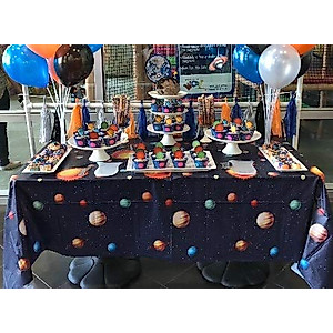 Oojami 4 Pack Plastic Outer Space Table Cover Tablecloth Decorations for Birthday Kids Space Themed Supplies 54"x108" for Large Table