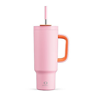 ENCOOL 40 oz Tumbler with Handle and Straw, 100% Leakproof Insulated Tumbler with Lid and Straw, Stainless Steel Travel Mug, Keeps Cold for 34 Hours, Car Cup Holder Friendly (Blush)