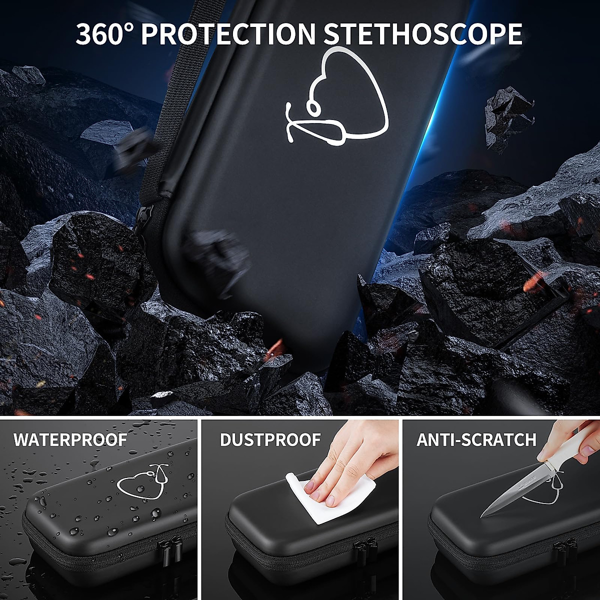 Yinke Stethoscope Case for Littmann Classic III/MDF/ADC Nursing School Essentials for Students, Stethoscope Accessories with Compartment Better Storage for Reflex Hammers, Scissors, Penlights, Black