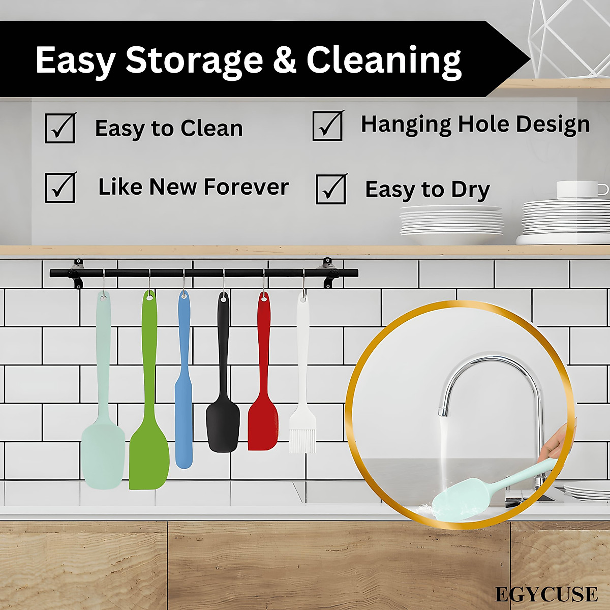 EGYCUSE Food Grade Silicone Spatula, Mixing High Heat Resistant Non Stick, Silicone Rubber Spatula Set for Baking, Cooking, Dishwasher Safe BPA-Free, with mini rubber oven gloves Set of 6 (Mix)