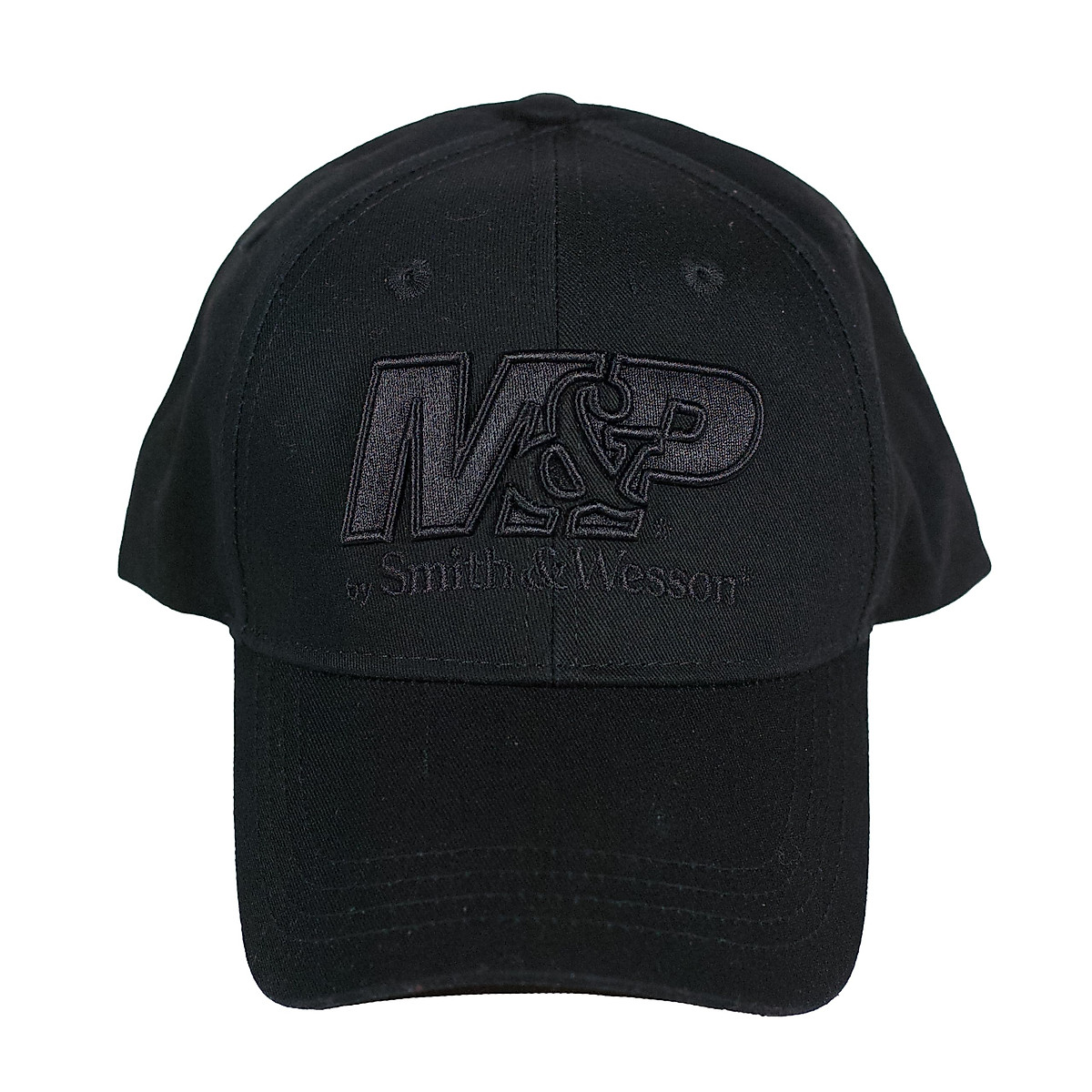 M&P by Smith and Wesson Mens Hat Classic Black Embroidered Logo Baseball Cap Officially Licensed, Black/Black
