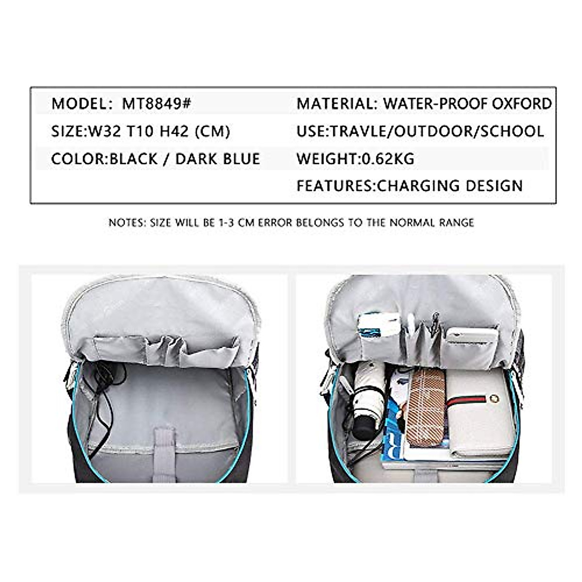 JOOJER Creative XXX Black Sports Revenge Backpack for Mans,Broken Heart Durable Backpack Usb Computer Bag (Black2)