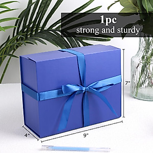 JOHOUSE Gift Box with Magnetic Closure Lid, 9x7x4inch Blue Collapsible Gift Box with Ribbon Greeting Card Envelope for Wedding Bridesmaid Gift Graduation Birthday