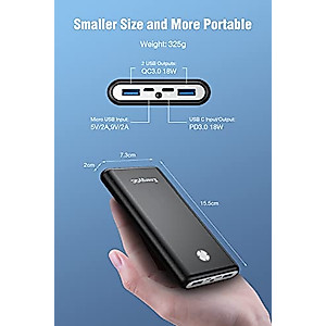 EnergyQC Pilot X7 Portable Charger,20000mAh 18W PD Fast Charging Power Bank,USB C Input/Output Battery Pack with LED Flashlight for iPhone,Samsung and More - Black