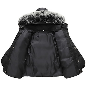 YAGATA Toddler Coat Thicken Fur Collar Hoodie Down Toddler Jacket Warm Toddler Winter Puffer Jacket Black 1-2T 90