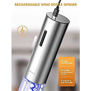 Electric Wine Opener Set, Tomeem Wine Gift Set with Rechargeable Wine Opener, Electric Wine Aerator, Vacuum Stoppers and Foil Cutter, 4-in-1 Electric Wine Bottle Opener for Home Party Bar Outdoor