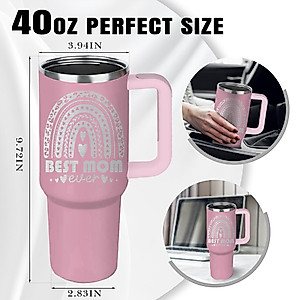 NIAXAUYT Gifts for Mom, Best Mom Ever Tumbler 40oz with Handle and Straw, Mama/Mom Gifts From Daughter Son, Mom Birthday Gifts, Mothers Day Presents Ideas, Christmas Gifts for Best Mom Ever Mug, Pink