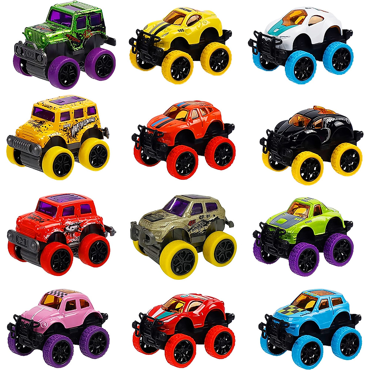 WATERGLIDE Set of 12 Pull Back Cars for 3-6 Year Old Boys, Easter Eggs Filled with Pullback Monster Vehicles Toys, Easter Egg Hunt, Basket Stuffers Filler, Party Favor Easter Gifts for Boys Age 3-6