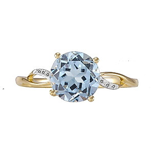 Diamond Blue Topaz Yellow Gold Ring - 0.01 Carat 14K Yellow Gold Ring with White Diamond and 1.54 Carat Blue Topaz Gold Statement Ring (7)