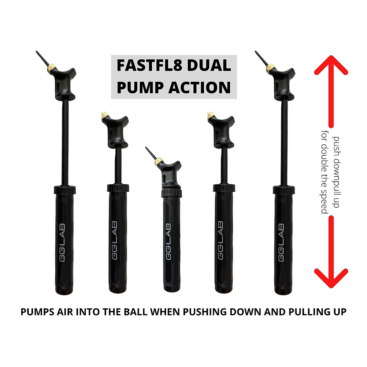 gloveglu GG:LAB Sports Ball Pump with 6 Metal Needles: Pumps Twice as Fast. Pump for Football, Rugby Ball, Basketball, Volleyball, Netball, Handball and Other Inflatable Sports Balls