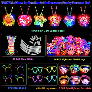 iRugosa hapfyer 124PCS Halloween Party Favors for Kids, Glow in the Dark Halloween Toys Bulk for Halloween Treat Bags Goodies Bags Fillers/Halloween Gifts Party Supplies