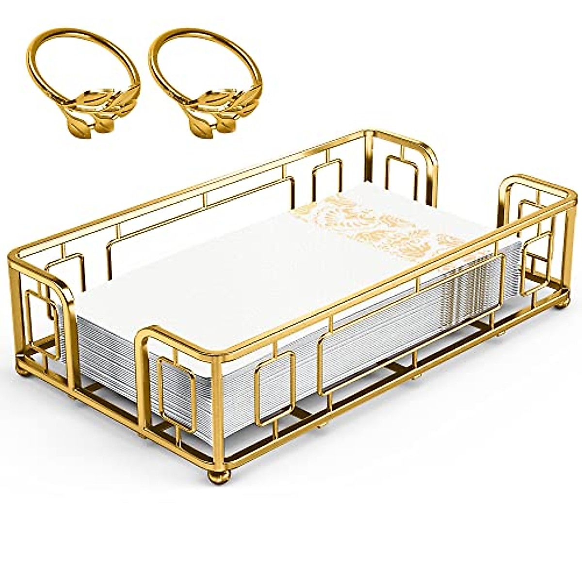 ADDFIT HOUSE Gold Guest Towel Holder Tray for Bathroom - Bathroom Napkin Holder with 2 Free Napkin Rings - Paper Hand Towel Holder - Elegant Disposable Dinner Napkin Holder for Table, Party, Kitchen