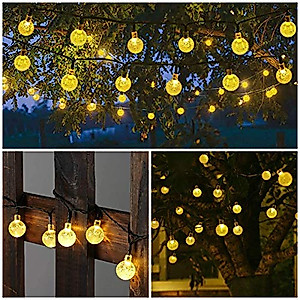 Joomer Outdoor Solar String Lights 45.5Ft 60 LED Solar Powered String Lights Waterproof,8 Modes Crystal Ball Lights Solar Fairy Patio Lights for Garden, Lawn, Porch, Gazebo, Bistro(Warm White)