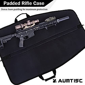 AUMTISC AR 15 Soft Rifle Gun Case, Tactical Shooting Range Rifle Gun Bag with 5 Pouches and Ajustable Shoulder Strap, Black 39 Inch