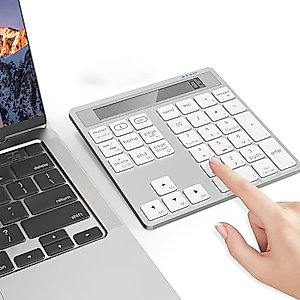 Bluetooth Number Pad with Calculator - Bluetooth + 2.4G Wireless Numeric Keypad Slim 34-Key Portable External Numpad Keyboard Data Entry & Calculate 2 in 1 for Laptop MacBook